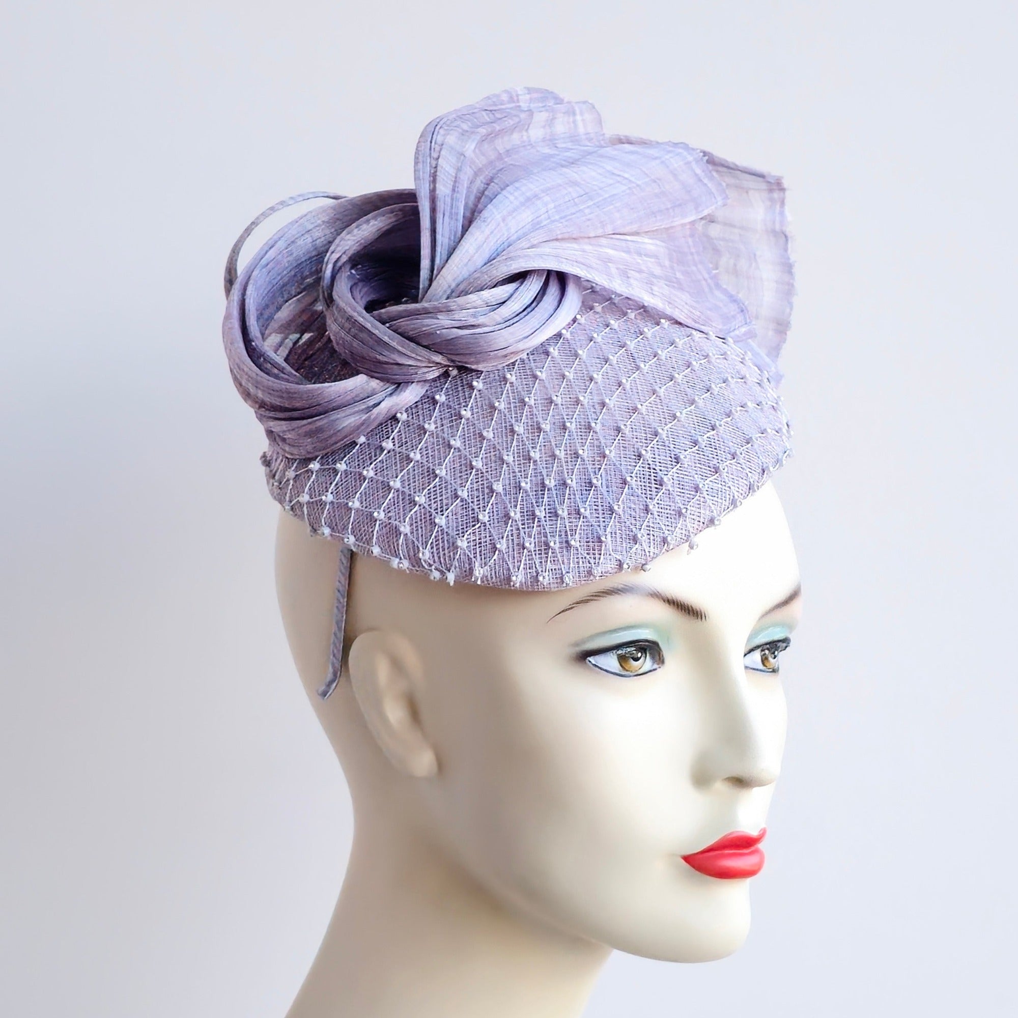 Fascinator with Diamante Net and Abaca Twists – Ella Bulloch Hats