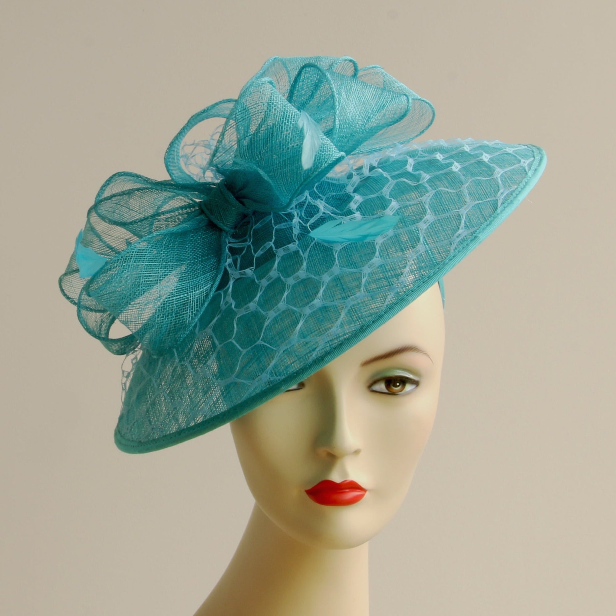 Sinamay Disc Hatinator with Net Overlay, Trim and Feathers – Ella ...